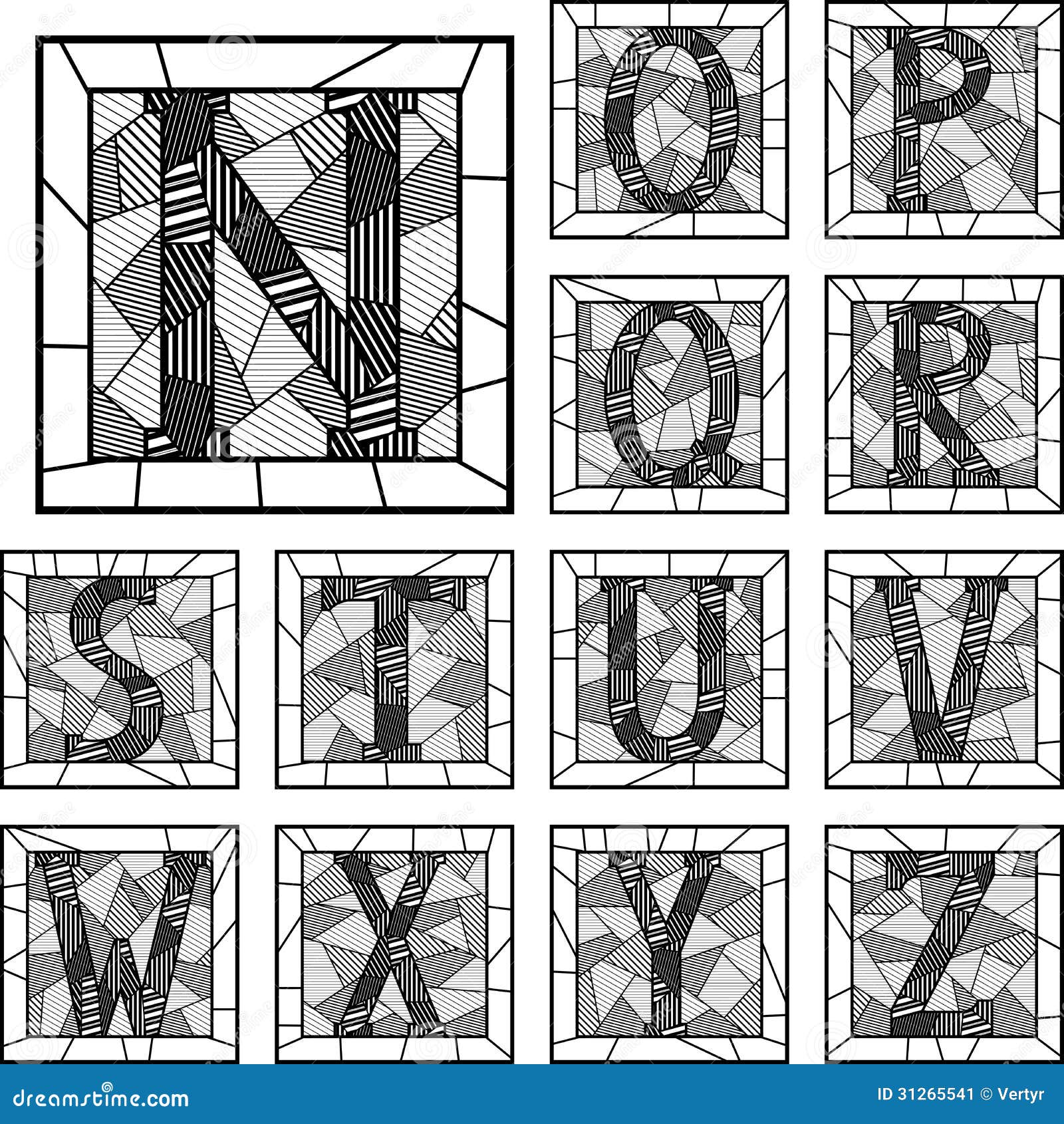 Mosaic Capital Letters Alphabet Patterned Lines. Stock Vector ...