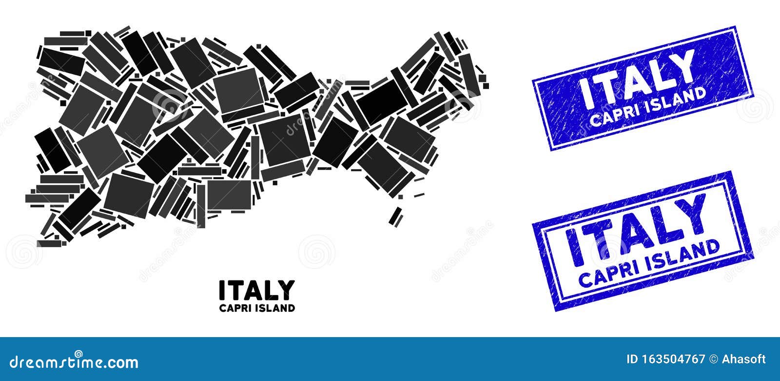 Mosaic Capri Island Map and Scratched Rectangle Stamps Stock ...