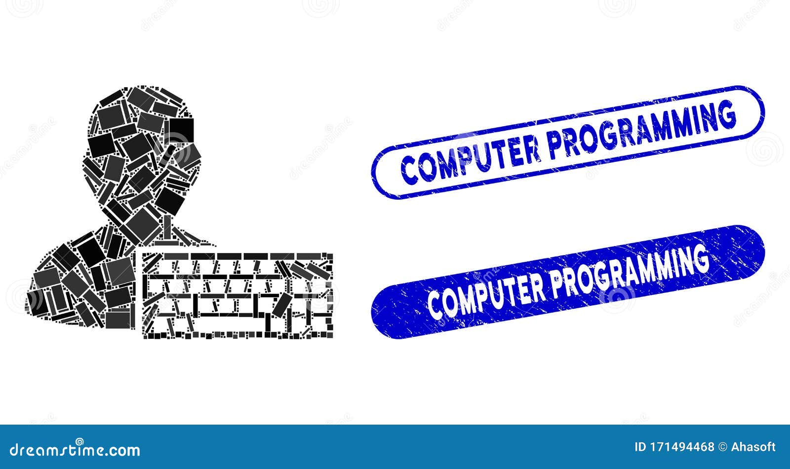 Rectangle Collage Coder with Grunge Computer Programming Seals Stock ...