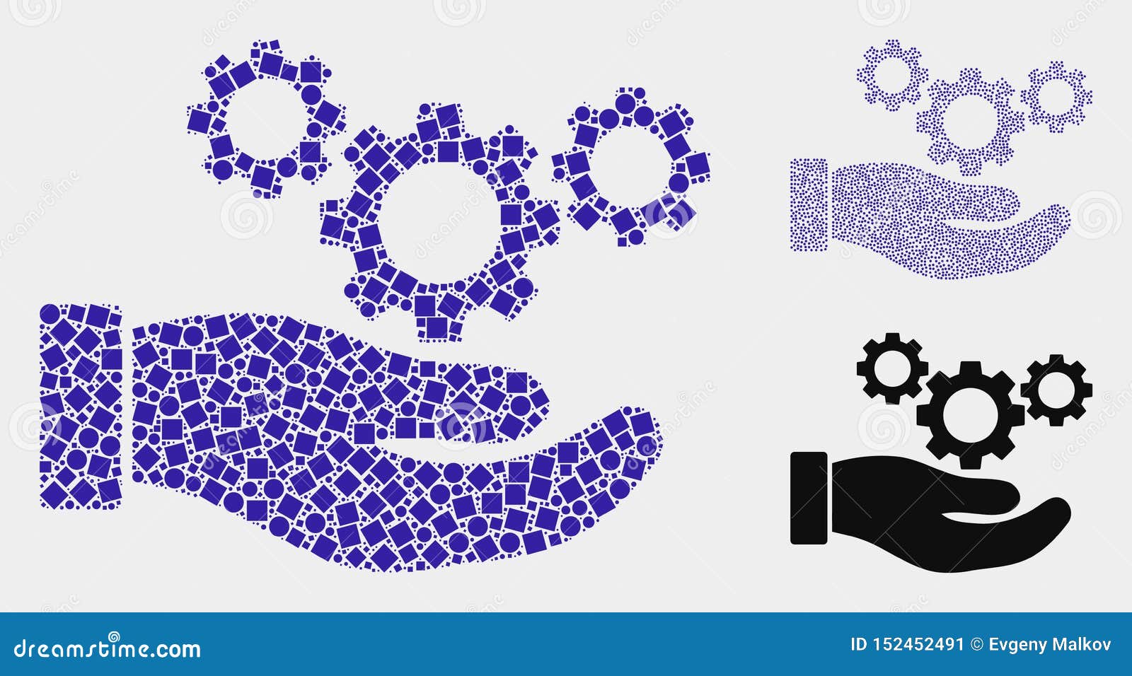 Cogs Service Hand Icon Mosaics of Squares and Circles Stock Vector ...