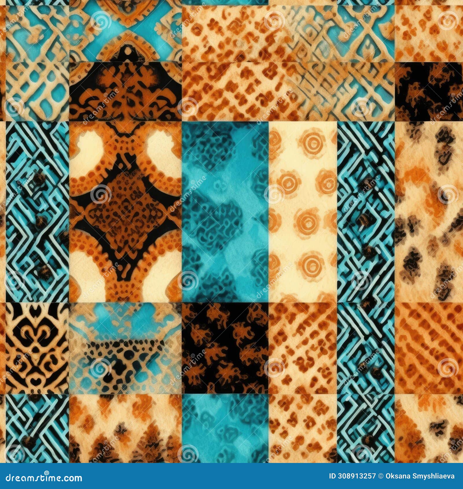 Mosaic Collage of Leopard Print and Geometric Patterns in Warm and Cool ...