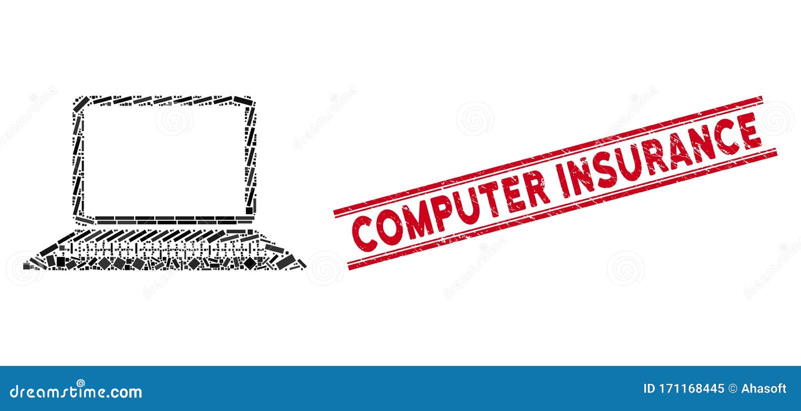 Computer Mosaic and Scratched Computer Insurance Watermark with Lines ...