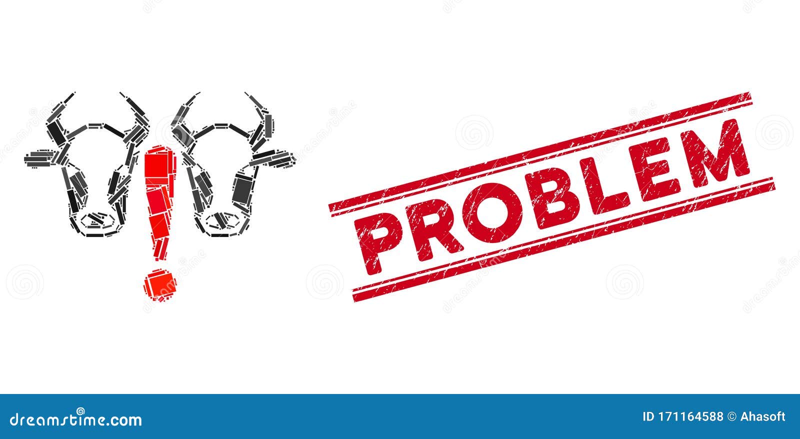 Cow Problem Mosaic and Scratched Problem Stamp with Lines Stock Vector ...