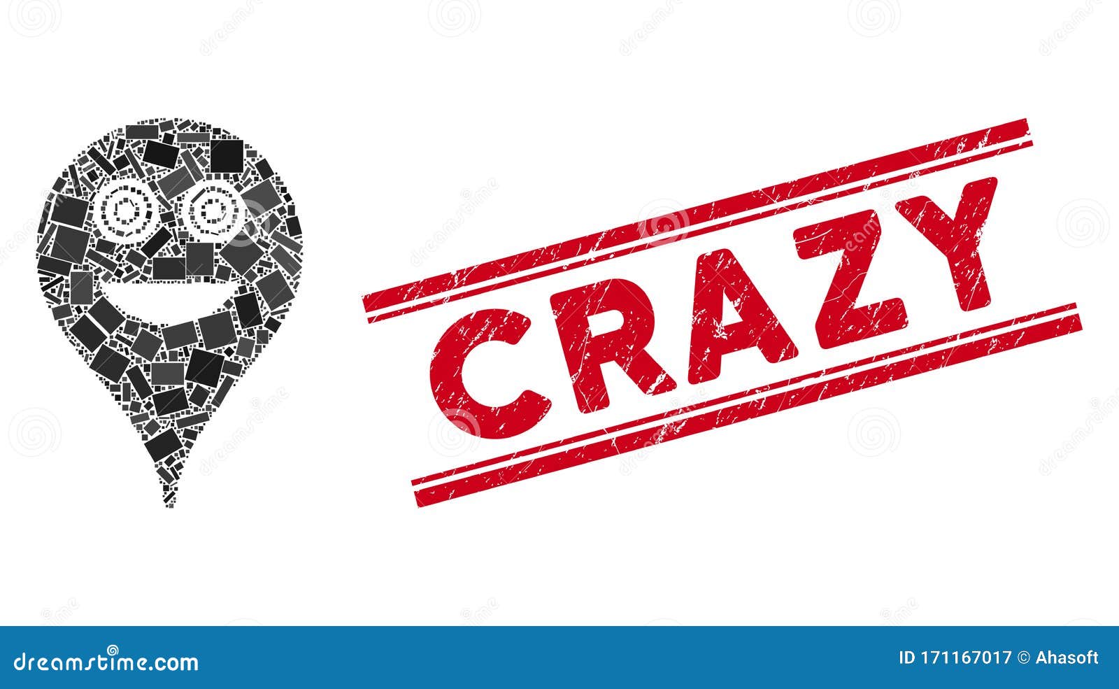 Crazy Smiley Map Marker Mosaic and Grunge Crazy Stamp with Lines Stock ...