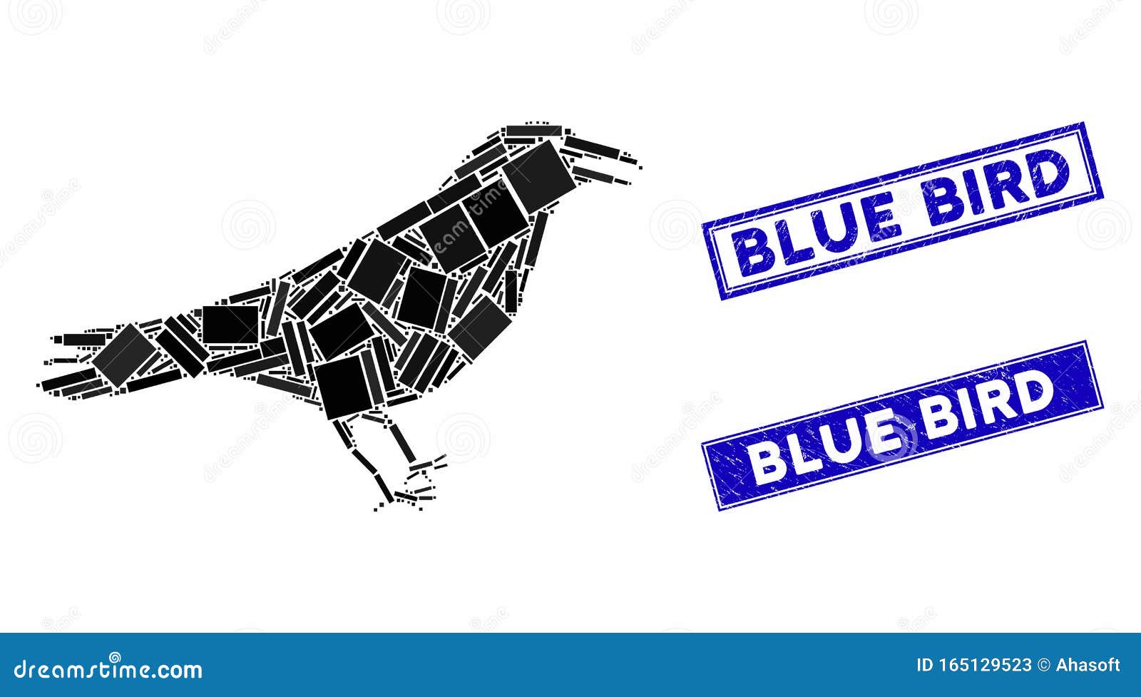 Crow Mosaic and Grunge Rectangle Blue Bird Seals Stock Vector ...