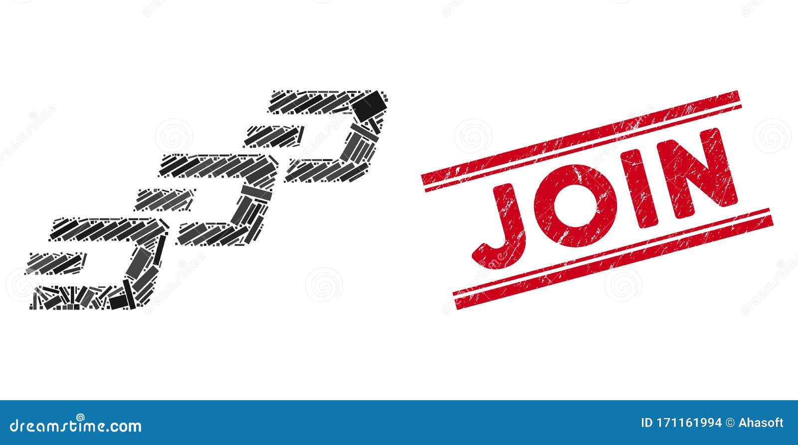 Dash Chain Mosaic and Scratched Join Stamp Seal with Lines Stock Vector ...