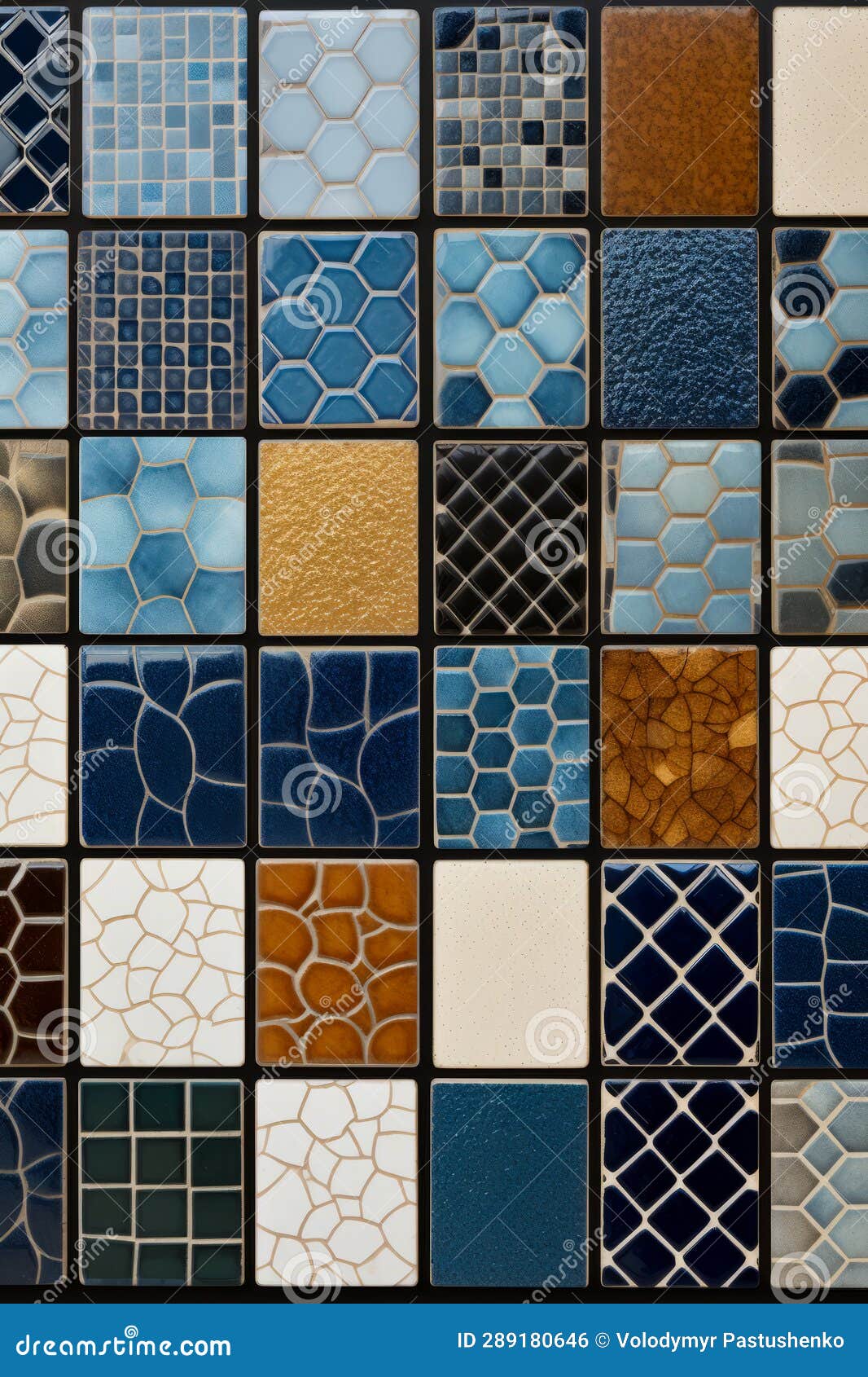 Mosaic of Different Colors and Shapes of Tiles in Grid Pattern ...