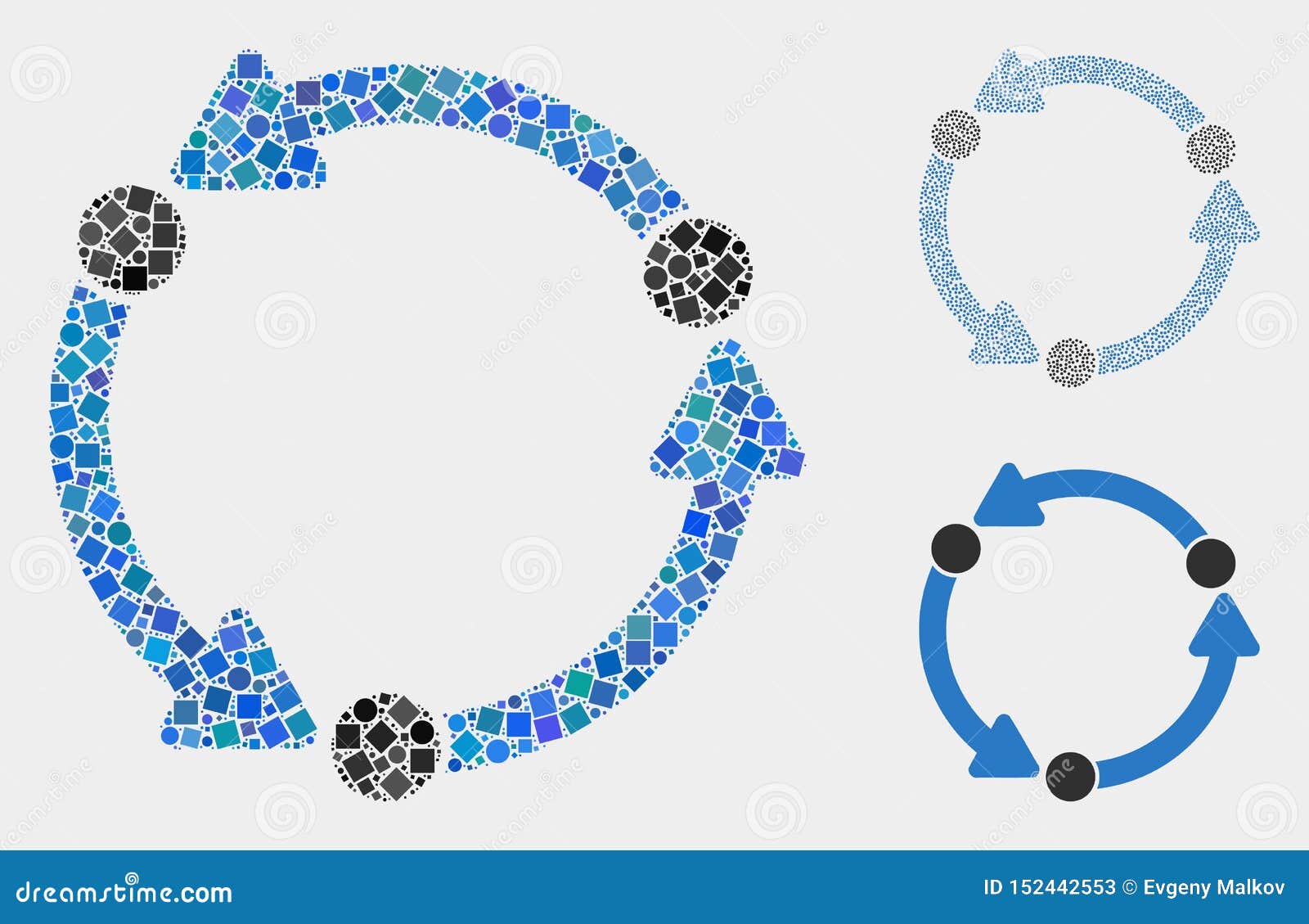 Dot Rotation Icon Mosaics of Squares and Circles Stock Vector ...
