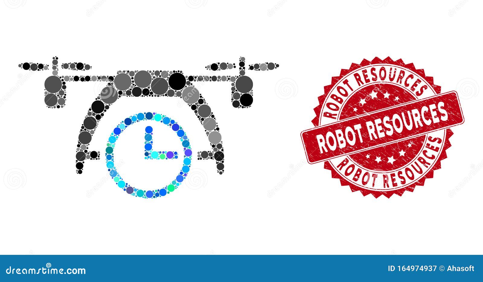 Mosaic Drone Clock with Scratched Robot Resources Stamp Stock ...