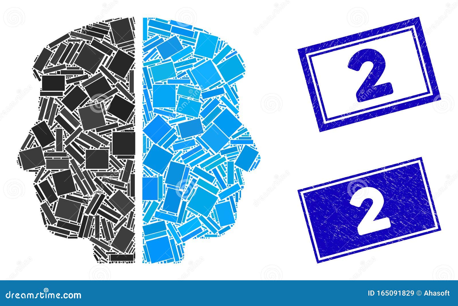 Dual Face Mosaic and Grunge Rectangle 2 Stamps Stock Illustration ...