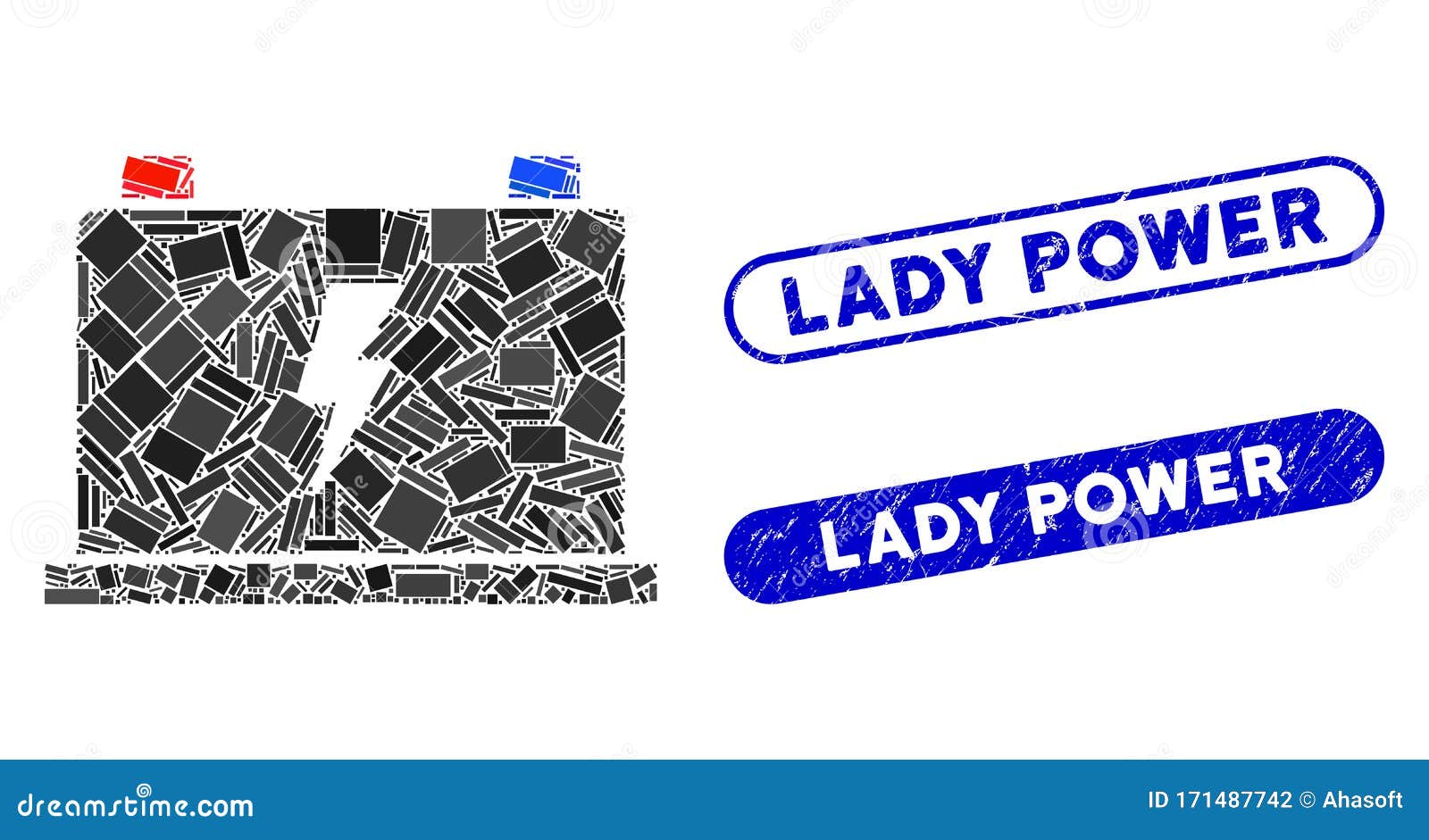 Rectangle Mosaic Electric Battery with Scratched Lady Power Stamps ...