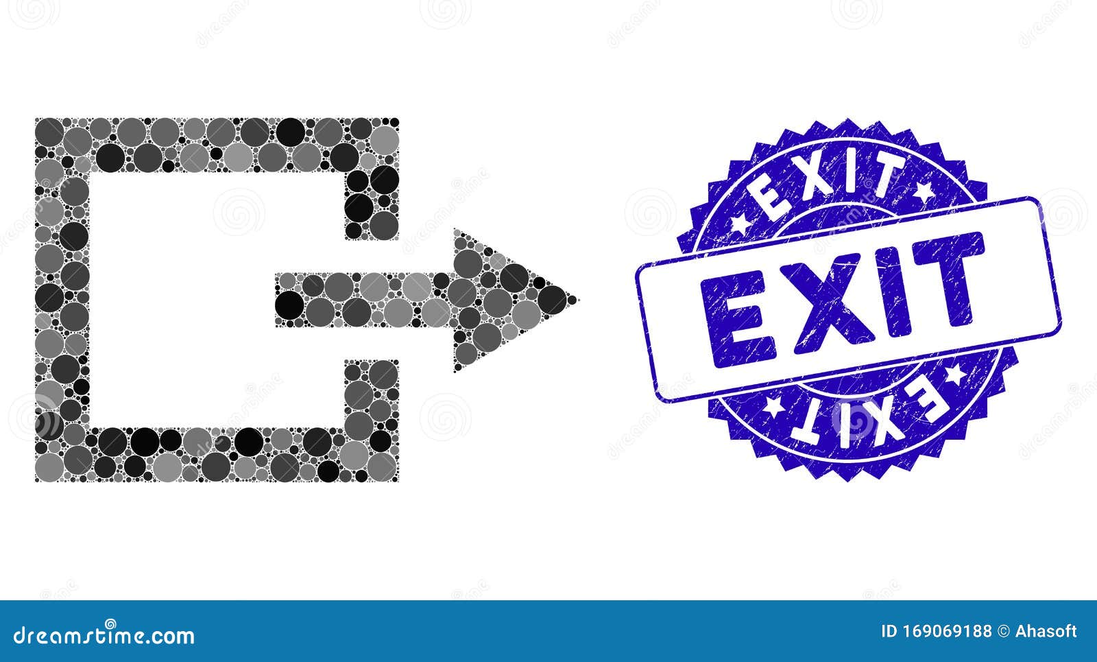 Collage Exit Icon with Scratched Exit Seal Stock Vector - Illustration ...