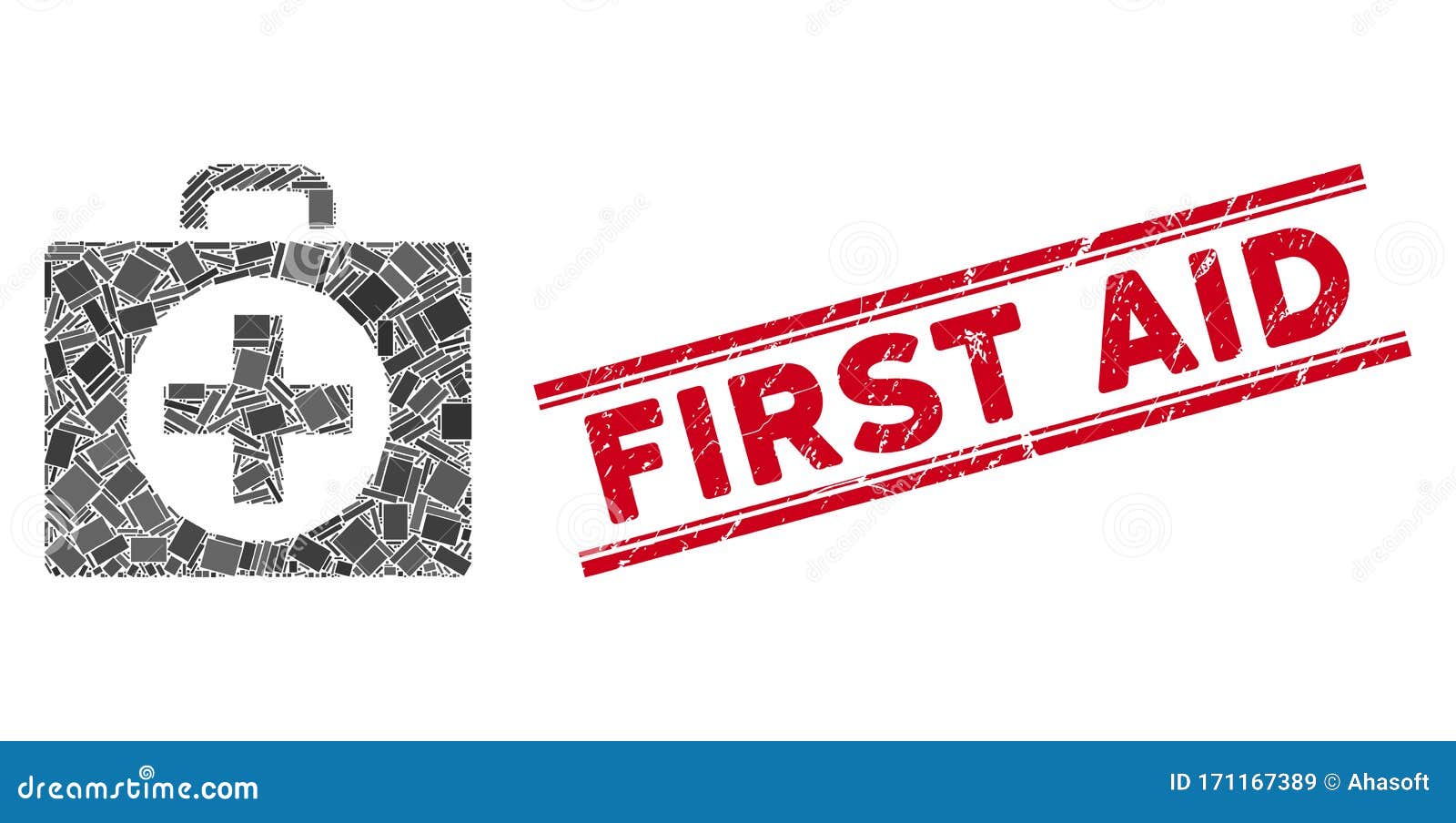 First Aid Mosaic and Grunge First Aid Stamp Seal with Lines Stock ...