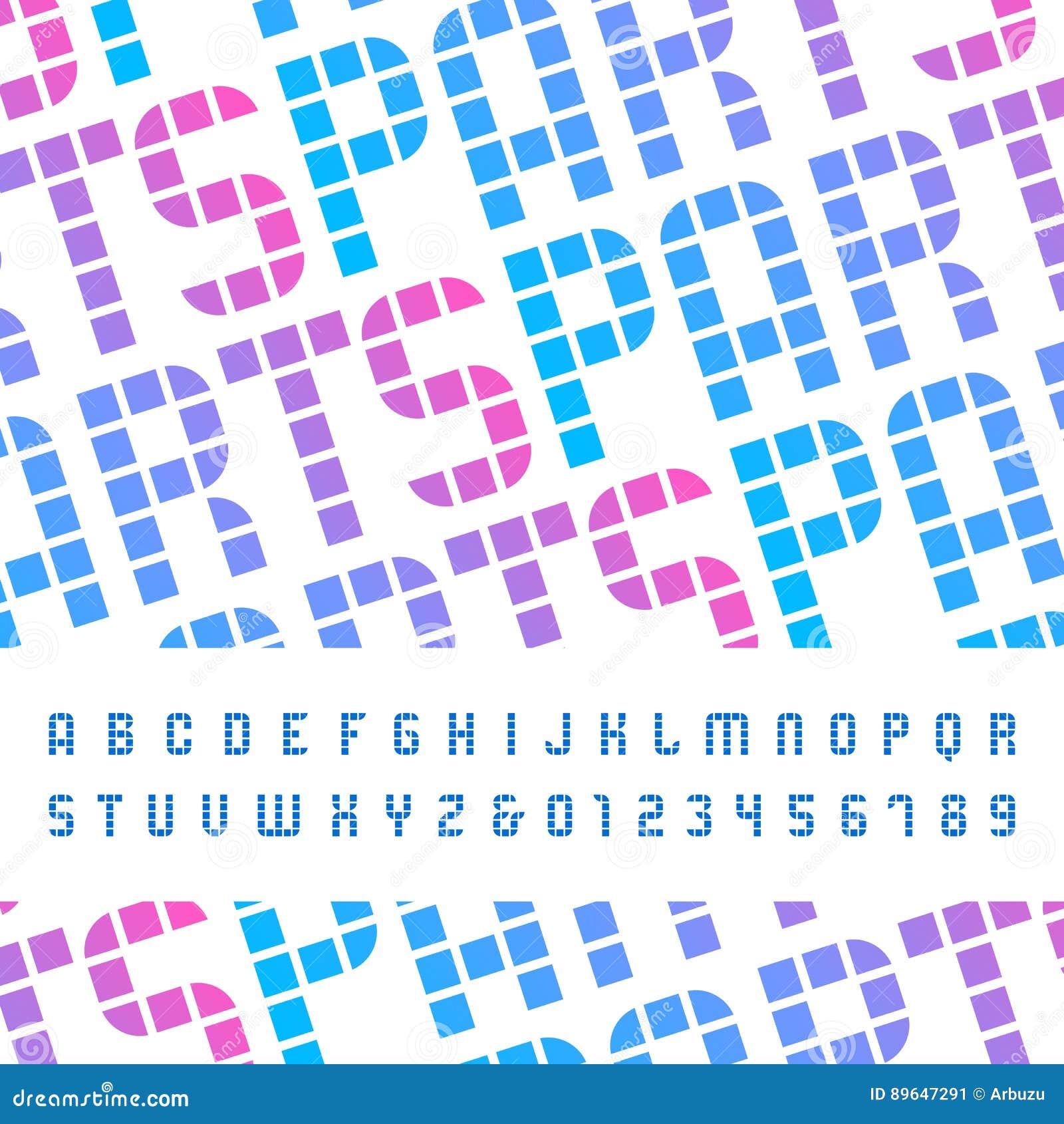 Mosaic Font Vector Alphabet With Latin Letters And Numbers Stock