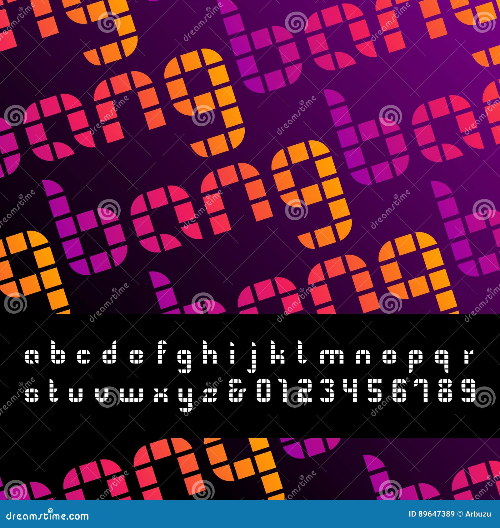 Mosaic Font Vector Alphabet With Latin Letters And Numbers