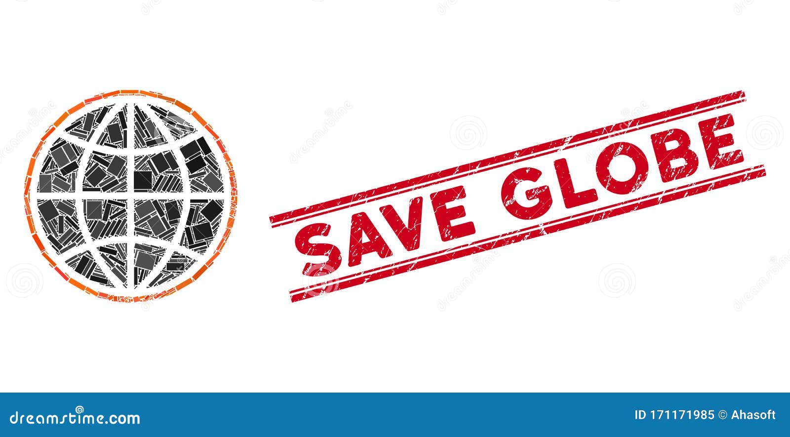 Globe Mosaic and Scratched Save Globe Watermark with Lines Stock Vector ...