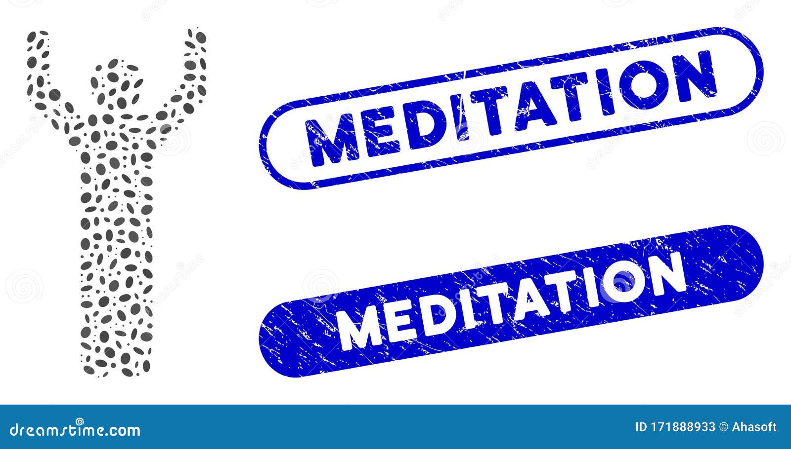 Elliptic Mosaic Hands Up Pose with Grunge Meditation Seals Stock Vector ...