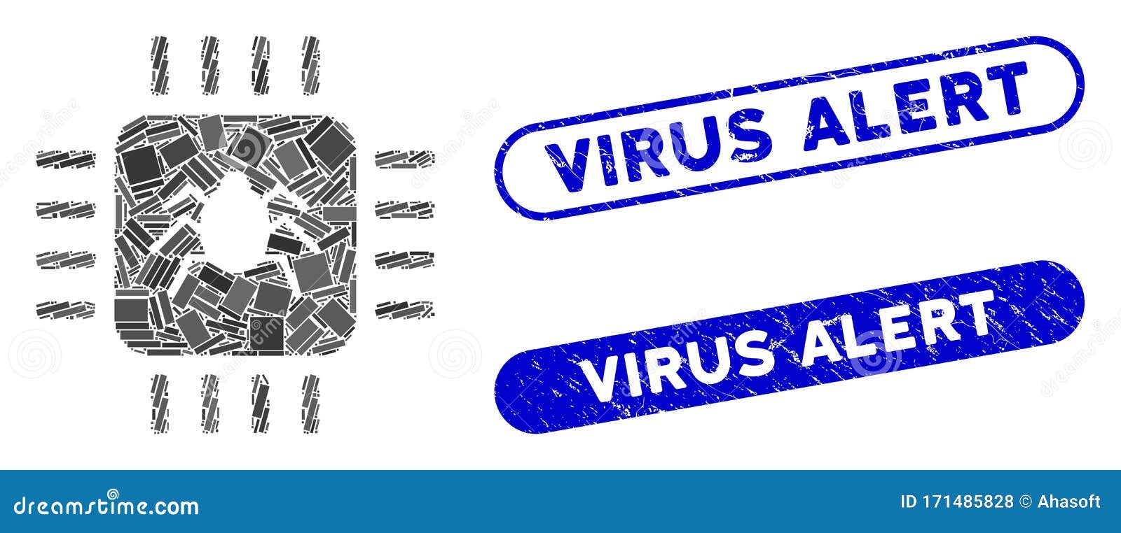 Rectangle Collage Hardware Bug with Textured Virus Alert Seals Stock ...