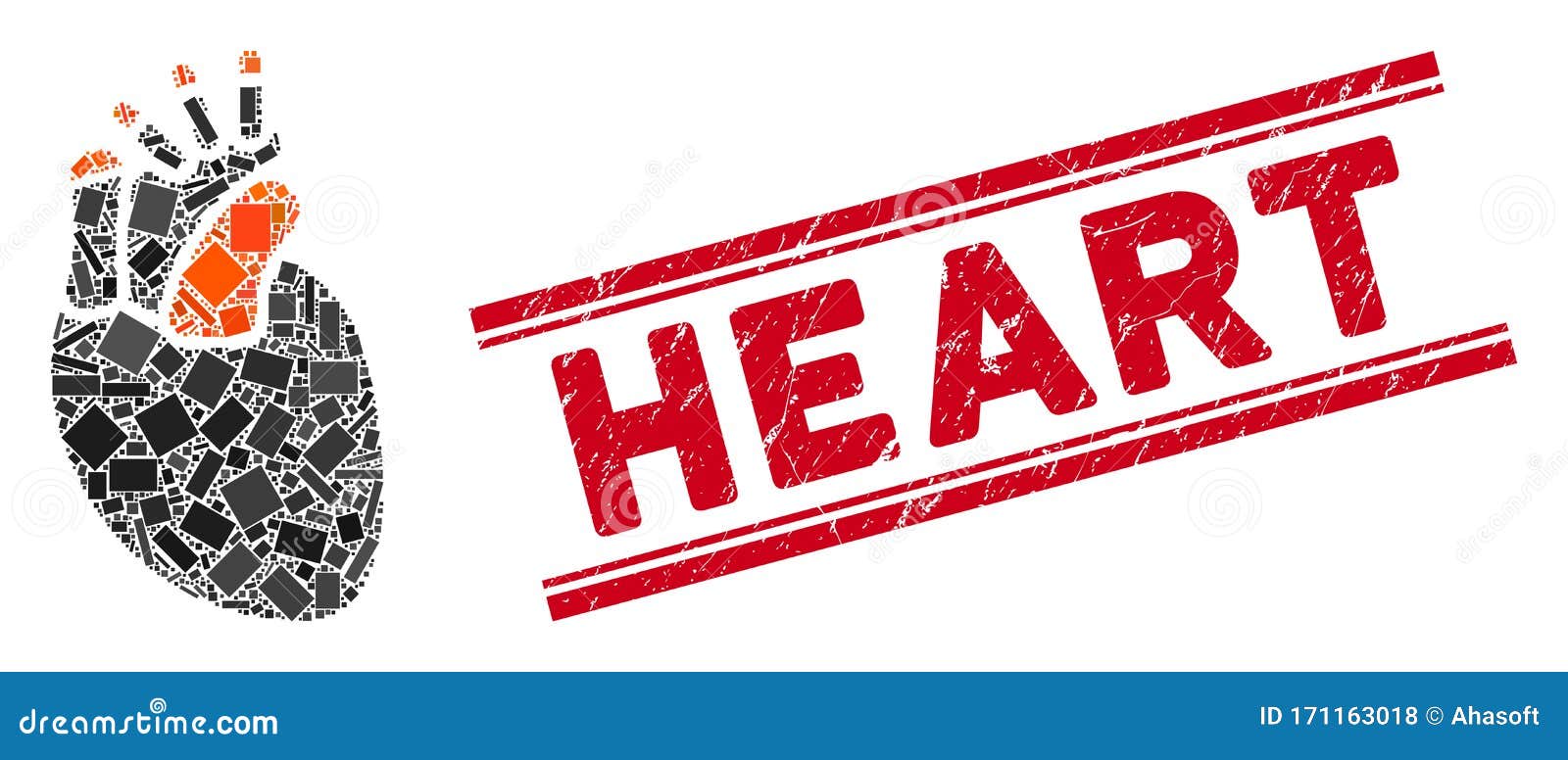 Heart Mosaic and Distress Heart Stamp with Lines Stock Vector ...