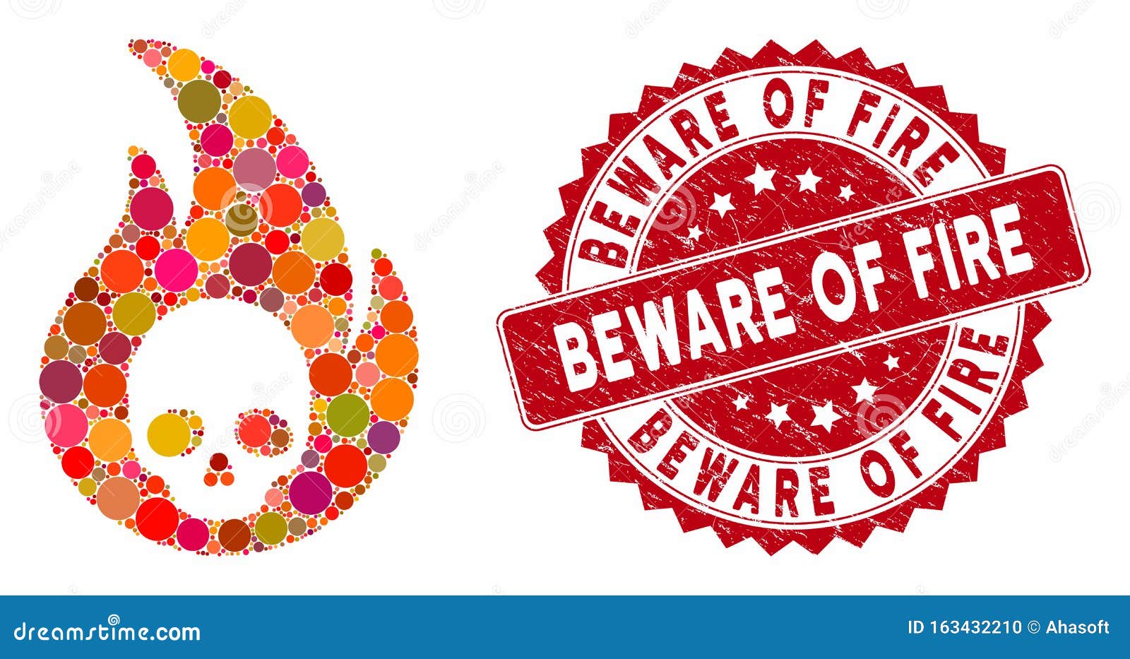 Collage Hellfire with Grunge Beware of Fire Stamp Stock Illustration ...