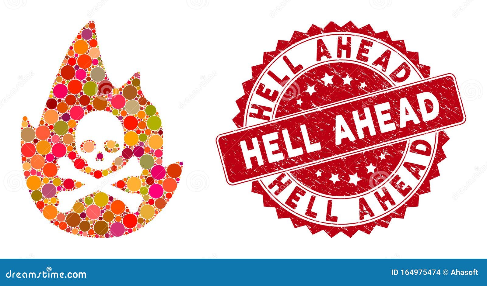 Collage Hellfire with Scratched Hell Ahead Seal Stock Illustration ...
