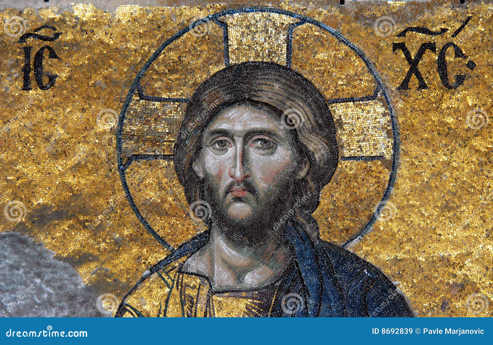 Jesus Christ On The Cross In A Cathedral Or Church Interior Surrounded ...