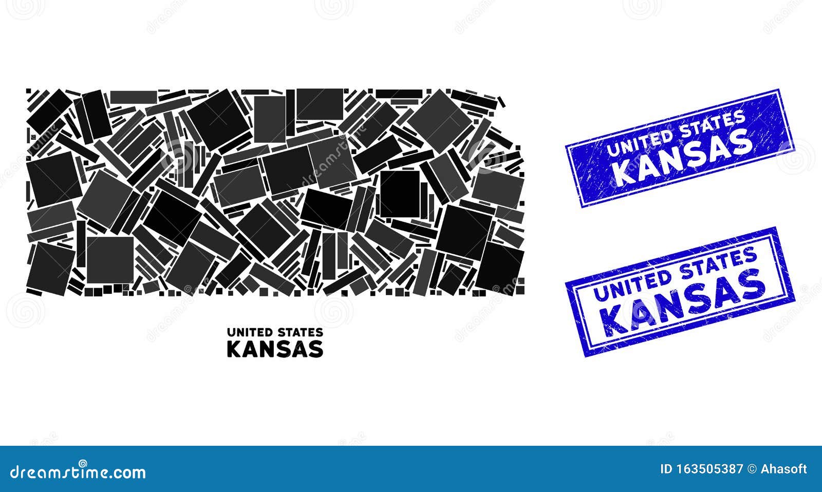 Mosaic Kansas State Map and Distress Rectangle Watermarks Stock ...