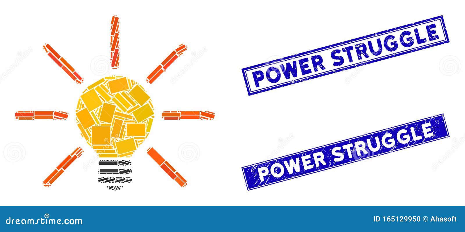 Light Bulb Mosaic and Scratched Rectangle Power Struggle Seals Stock ...