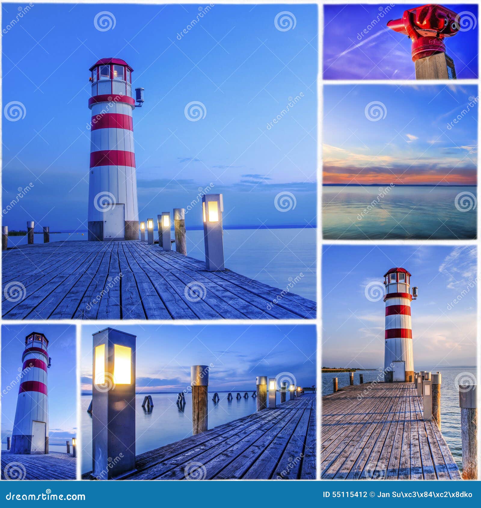 Mosaic Made of Sunset Lighthouse Theme Stock Photo - Image of harbor ...