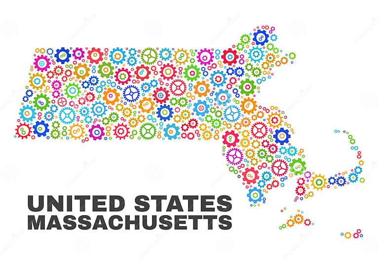 Mosaic Massachusetts State Map of Cog Elements Stock Vector ...