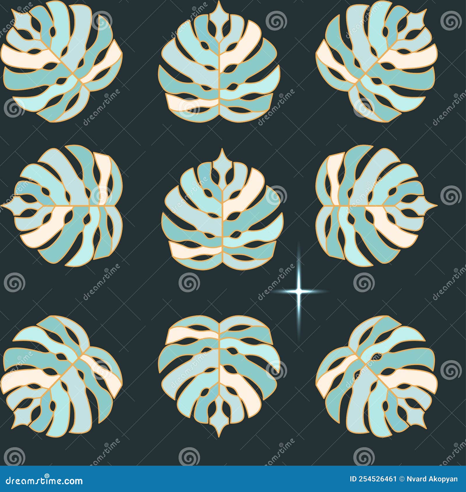 Mosaic Monstera Leaves and Star Seamless Pattern Stock Vector ...