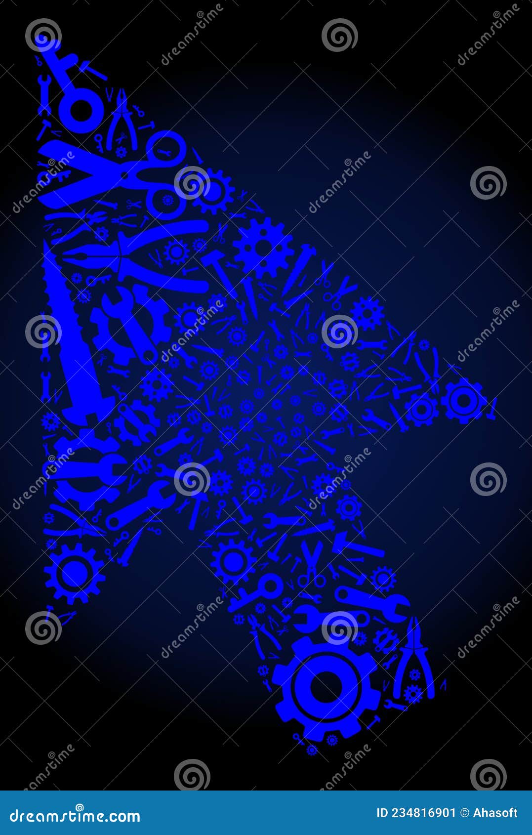 Mosaic Mouse Cursor of Industrial Tools in Blue Colors Stock Vector ...