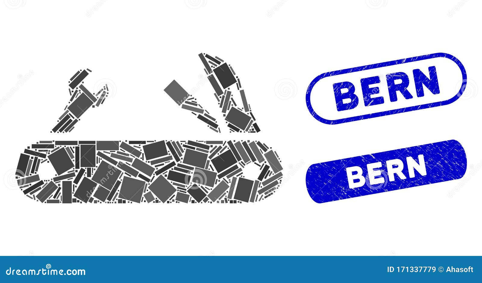 Rectangle Collage Multi-Tools Knife with Scratched Bern Stamps Stock ...