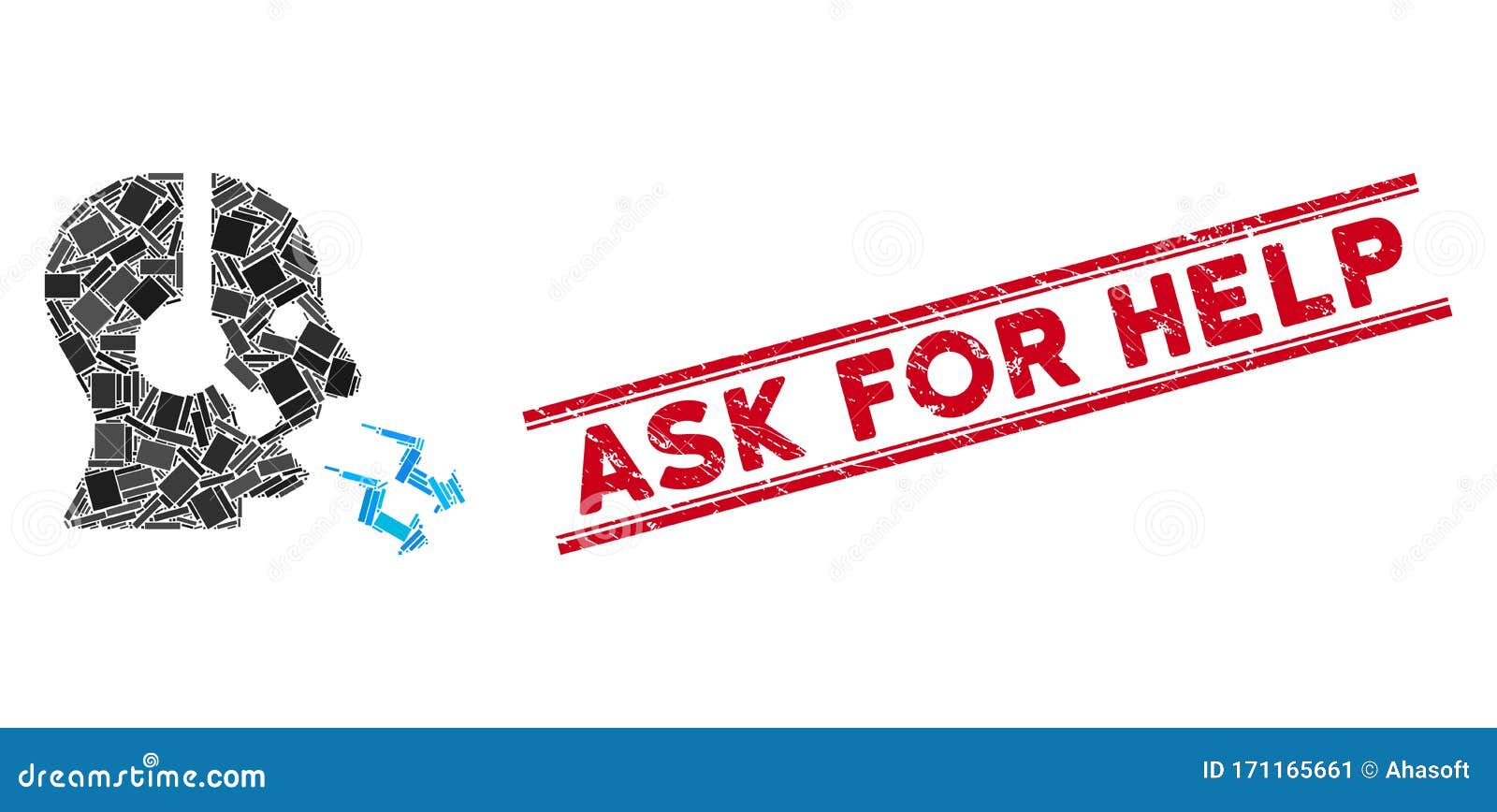 Operator Shout Mosaic and Distress Ask for Help Stamp with Lines Stock ...