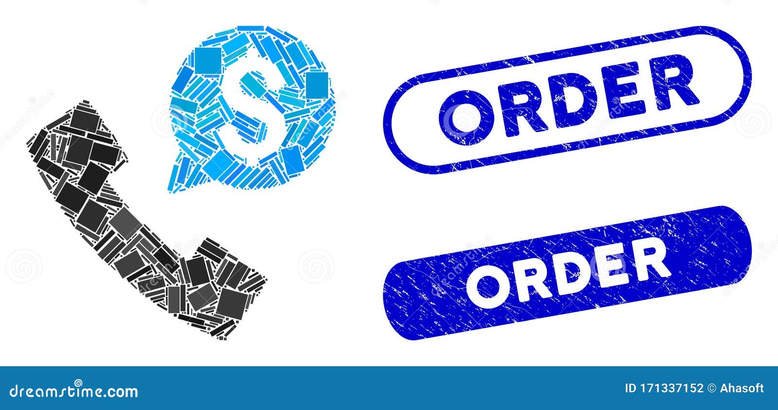 Rectangle Collage Phone Order with Scratched Order Stamps Stock Vector ...