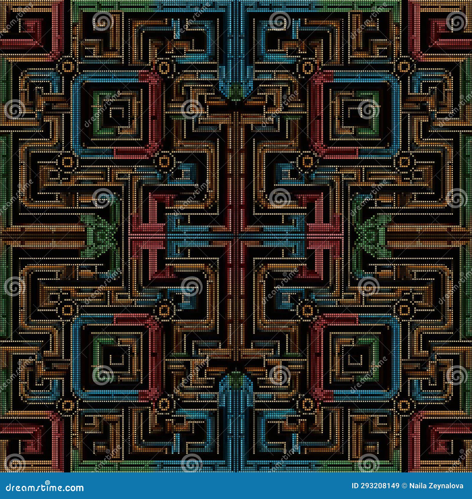 Mosaic Pixel Squares Geometric Maze Style Seamless Pattern. Half Tone ...