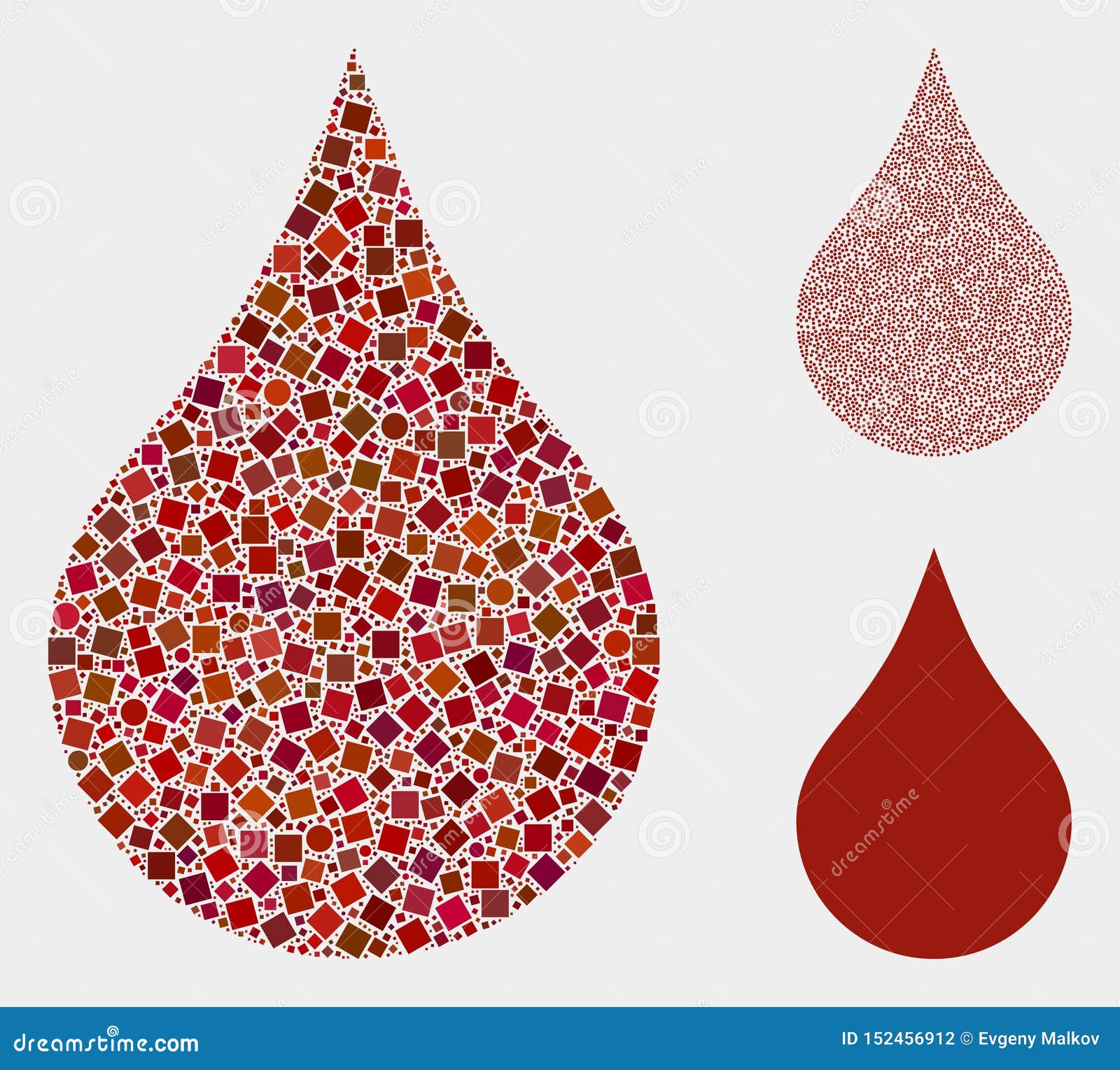 Red Blood Drop Icon Mosaics of Squares and Circles Stock Vector ...