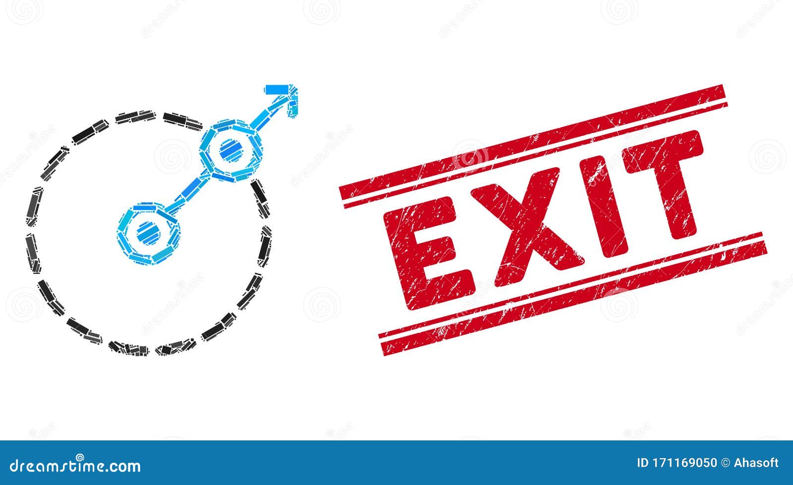 Round Area Exit Mosaic and Distress Exit Stamp Seal with Lines Stock ...