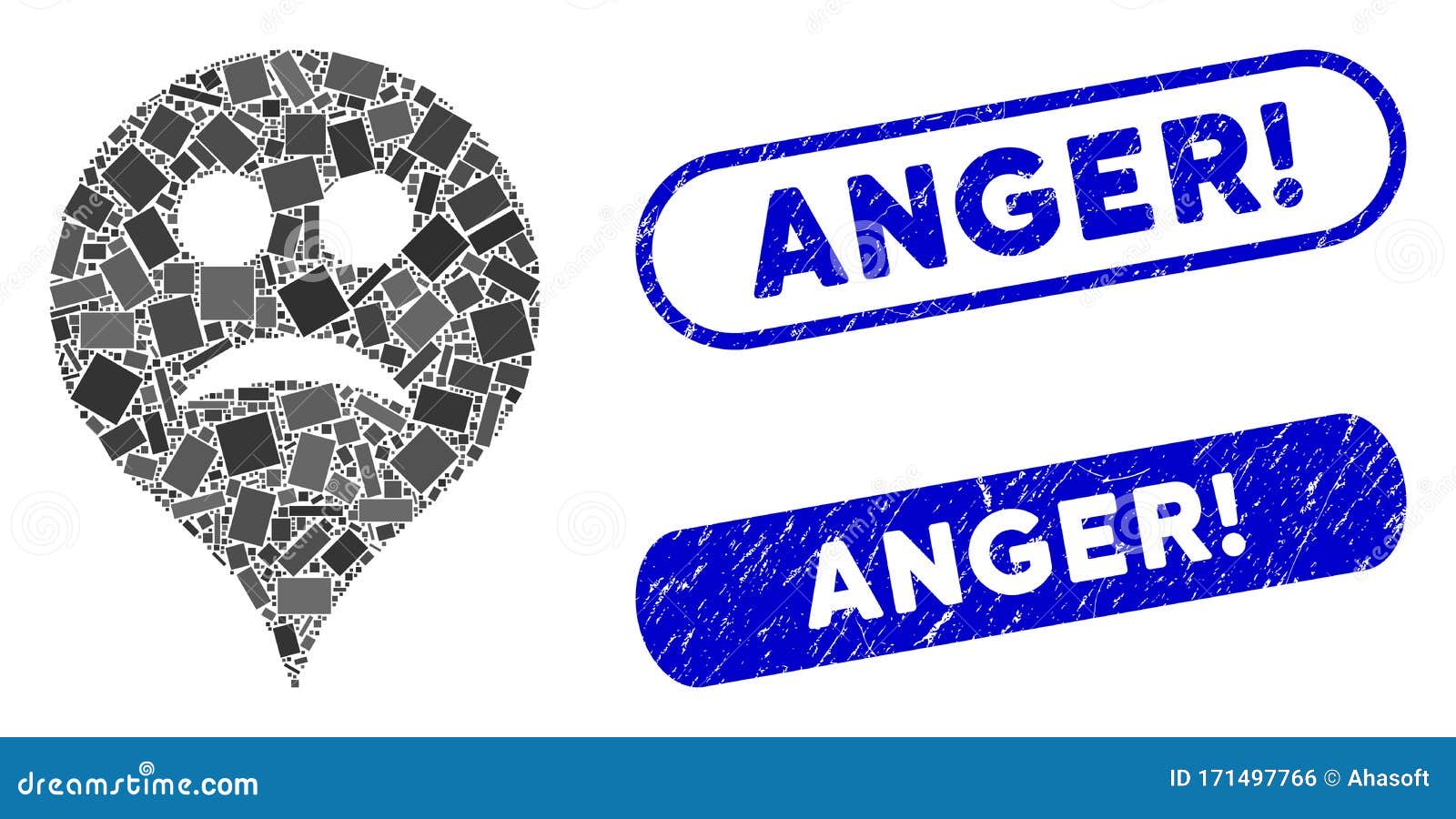 Rectangle Mosaic Sad Map Marker with Textured Anger! Stamps Stock ...