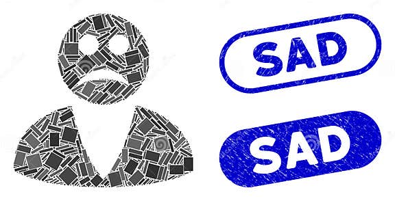 Rectangle Mosaic Sad User with Textured Sad Seals Stock Vector ...
