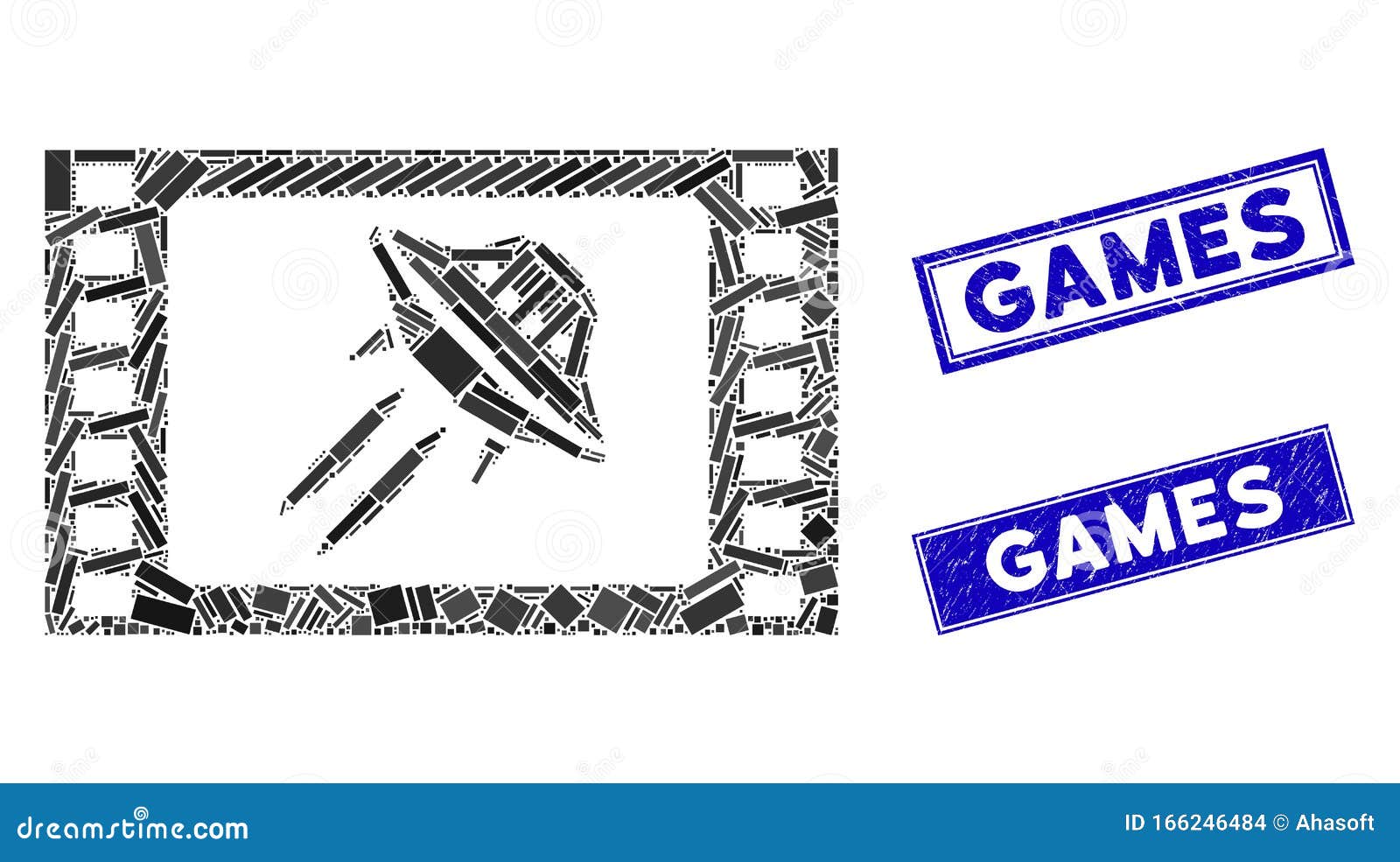 Sci-Fi Movie Mosaic and Grunge Rectangle Games Seals Stock Vector ...