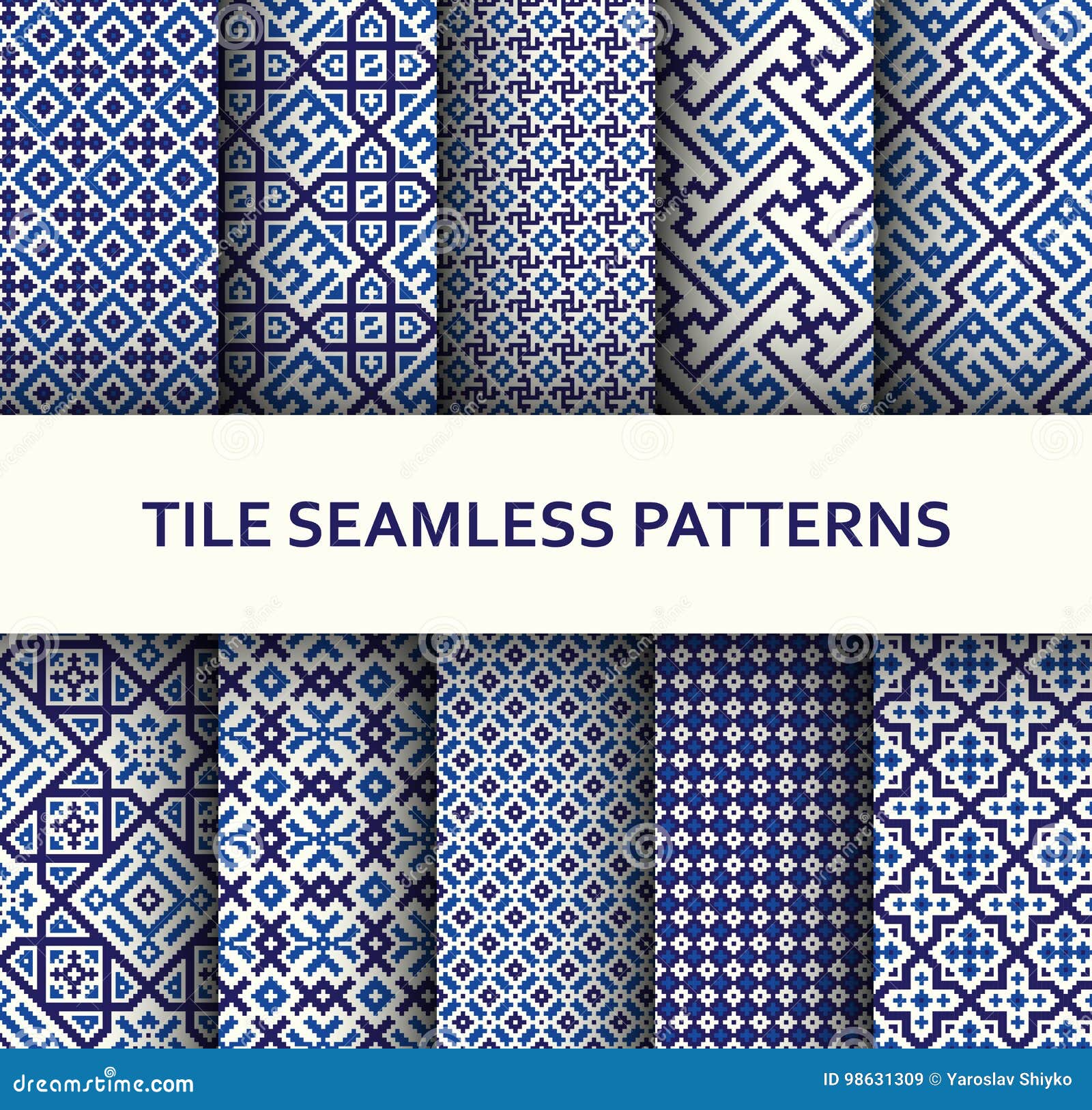 Mosaic Seamless Patterns Set Modern Geometric Textures Stock Vector
