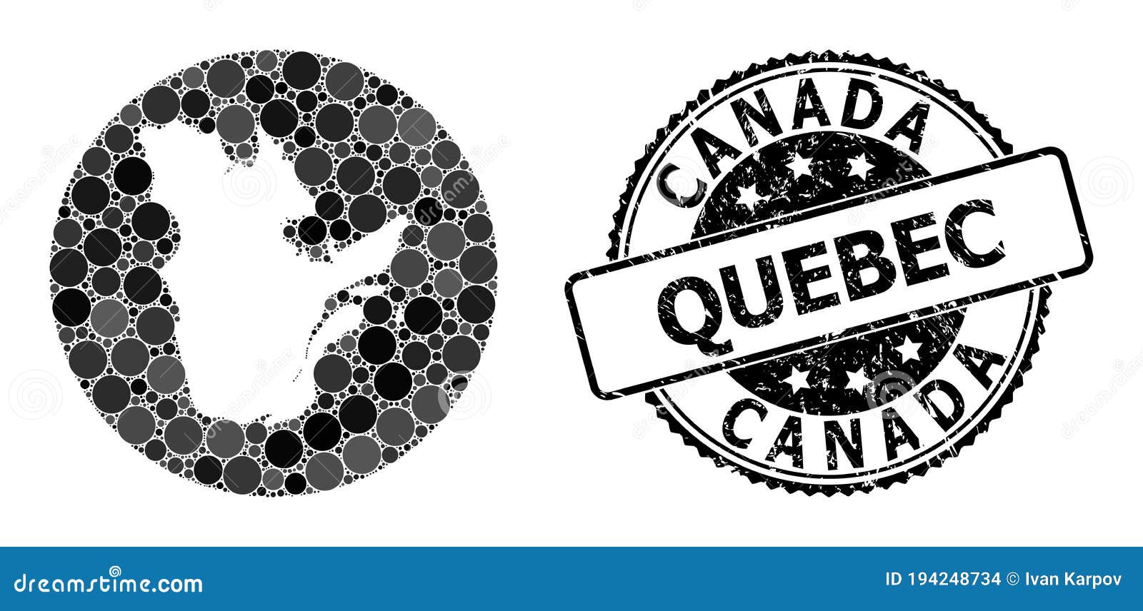 Mosaic Stencil Circle Map of Quebec Province and Rubber Stamp Stock ...