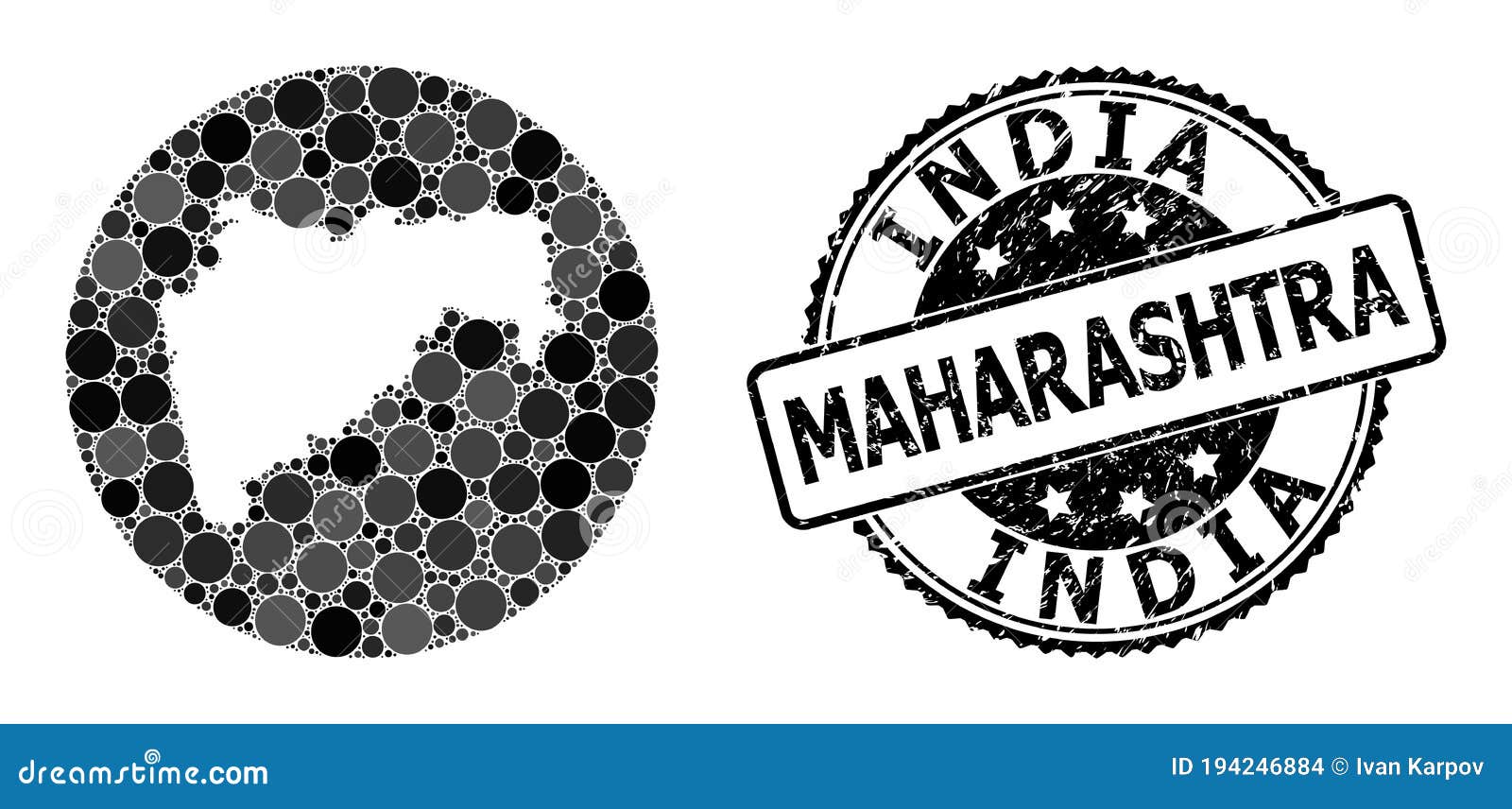 Mosaic Stencil Round Map of Maharashtra State and Rubber Stamp Stock ...
