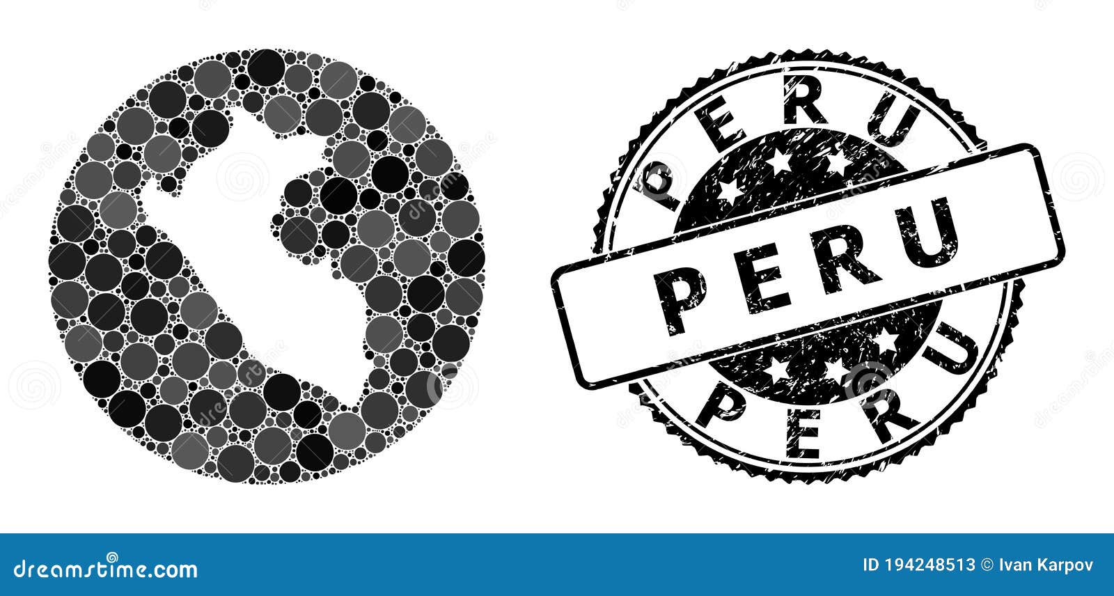 Mosaic Stencil Round Map of Peru and Scratched Seal Stock Vector ...