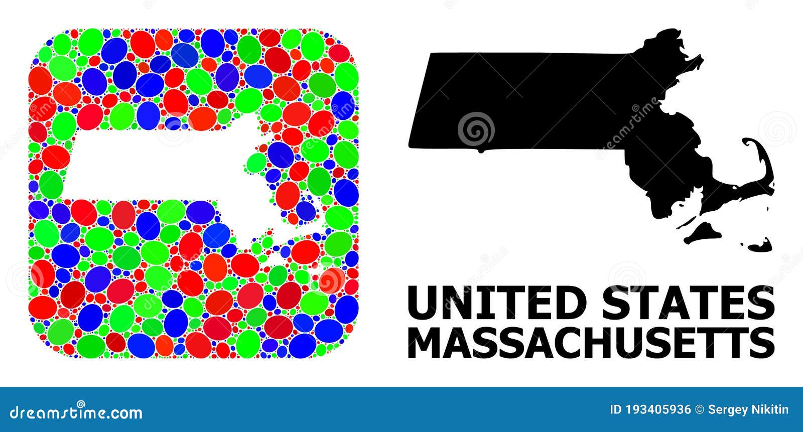 Mosaic Stencil and Solid Map of Massachusetts State Stock Vector ...