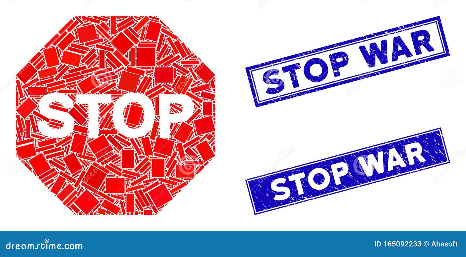 Stop Sign Mosaic and Scratched Rectangle Stop War Stamp Seals Stock ...