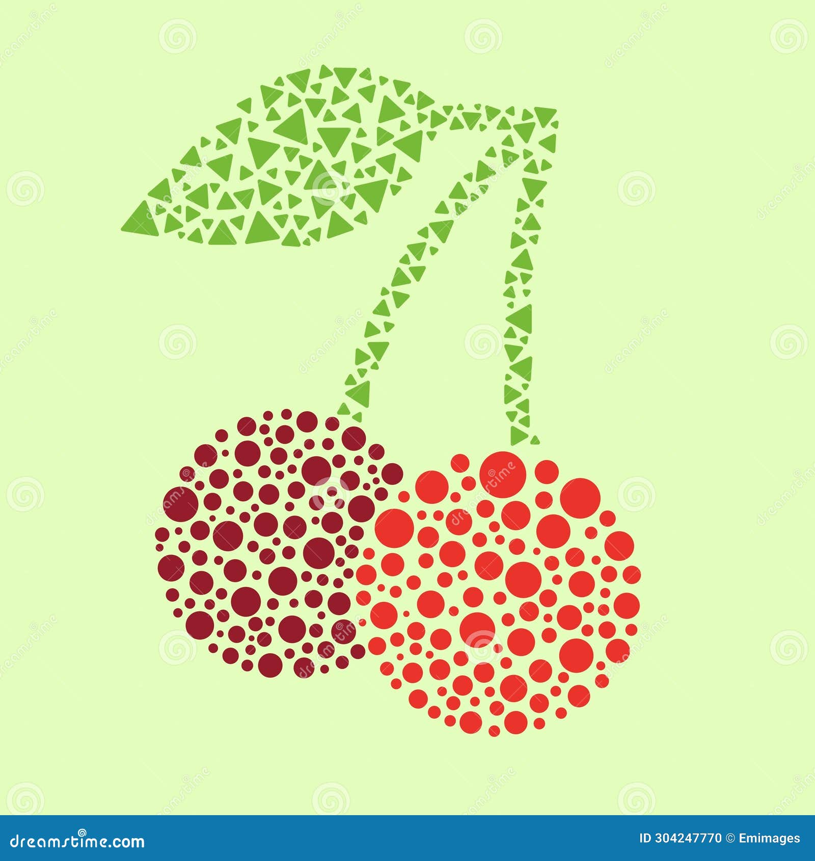 Mosaic-style Cherries on Light Green Background Stock Illustration ...