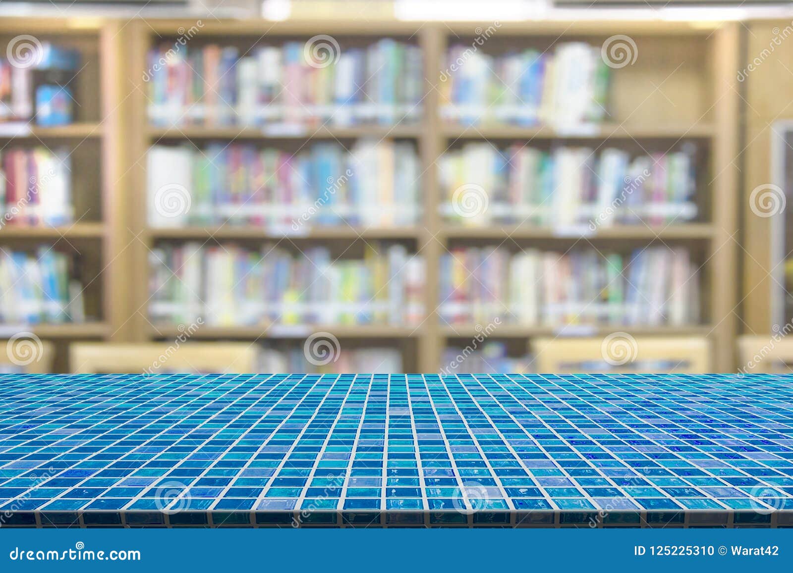Mosaic Table with Library Blur Background Stock Photo - Image of ...