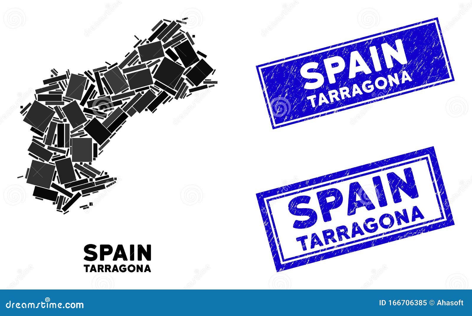 Mosaic Tarragona Province Map and Grunge Rectangle Stamp Seals Stock ...